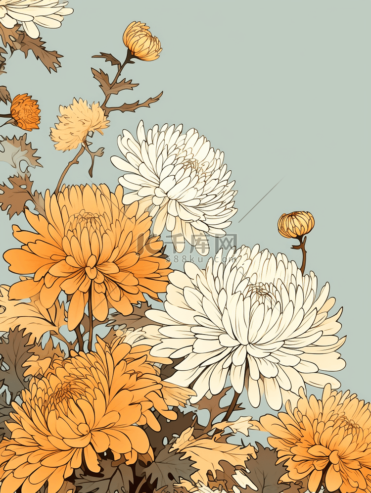 唯美重阳节菊花9插画图片-千库网