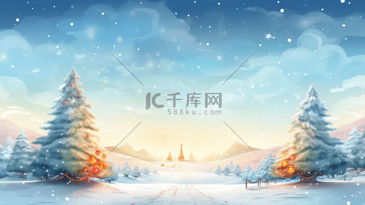 唯美圣诞树卡通17插画图片-千库网