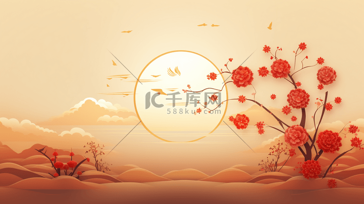 中国风唯美山水风景14插画图片-千库网