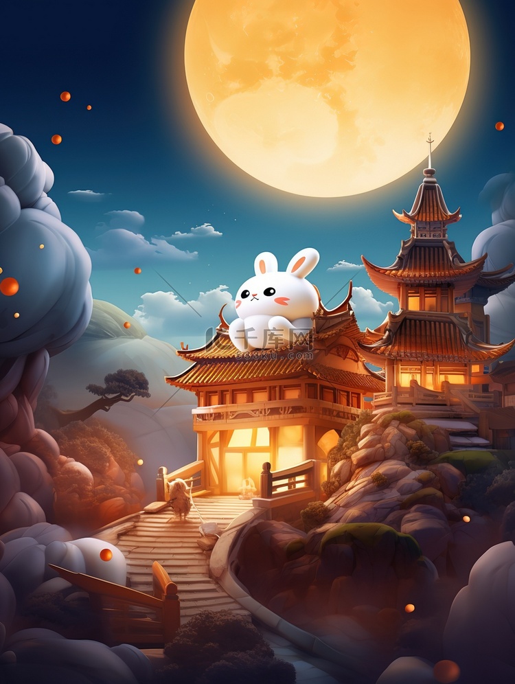 中秋节可爱的兔子中秋中国风16插画图片-千库网
