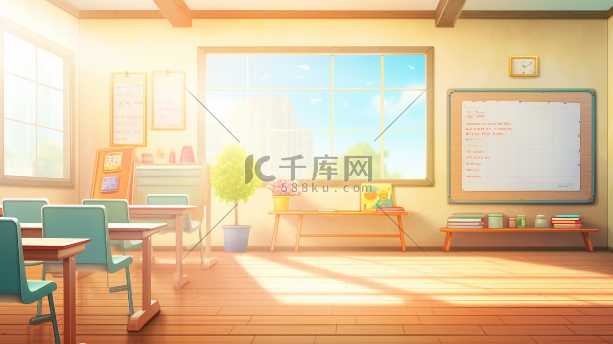 午后温馨教室简约文艺3插画图片-千库网