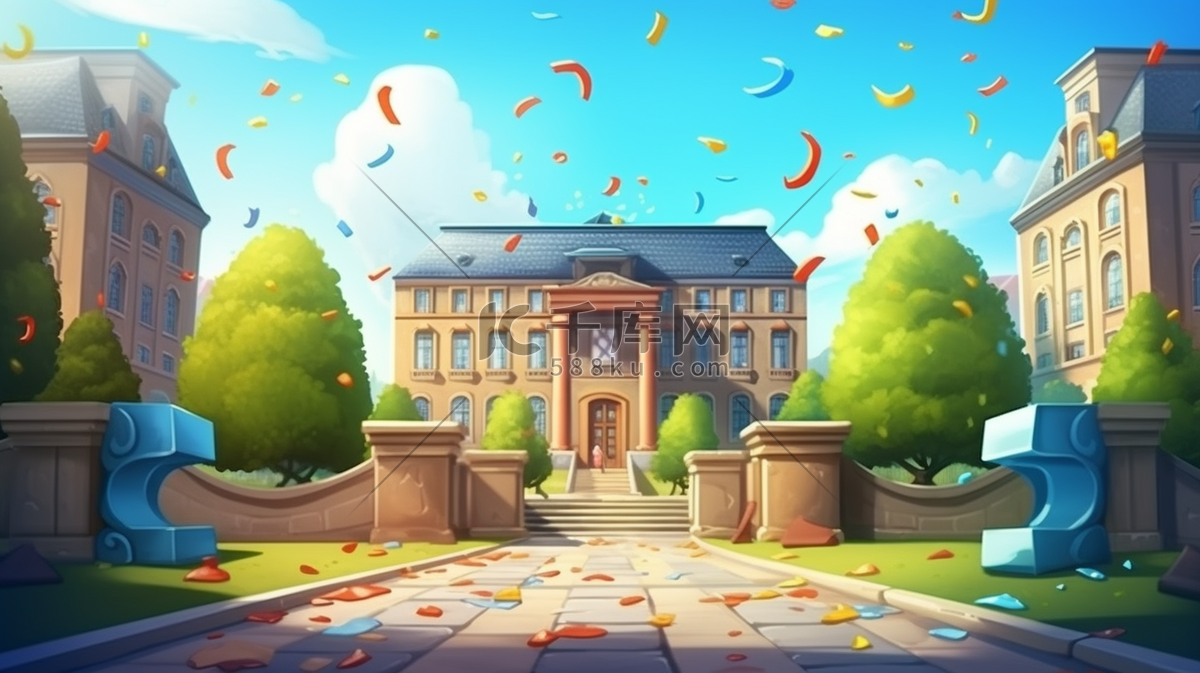 卡通可爱图书馆1插画图片-千库网