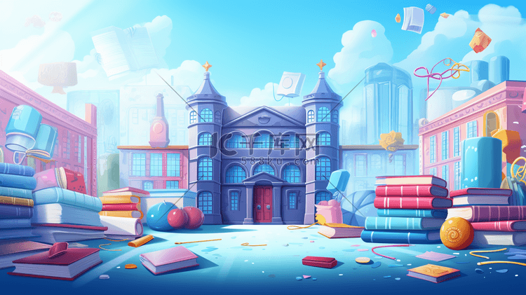 卡通可爱图书馆2插画图片-千库网