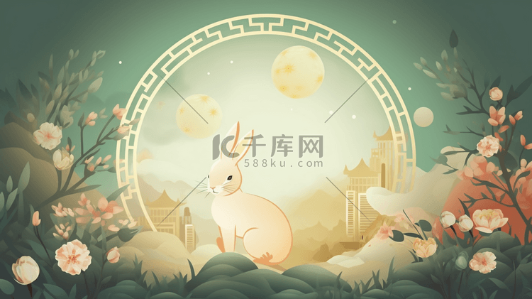 中国风中秋节玉兔赏月古典唯美31插画图片-千库网