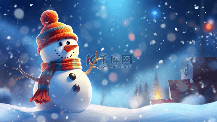 冬季雪人唯美风景26插画图片-千库网