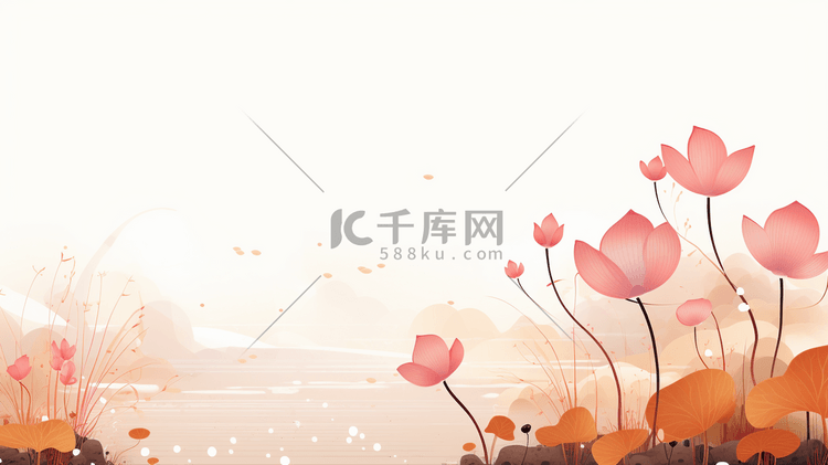 秋季枯叶荷花荷塘14插画图片-千库网