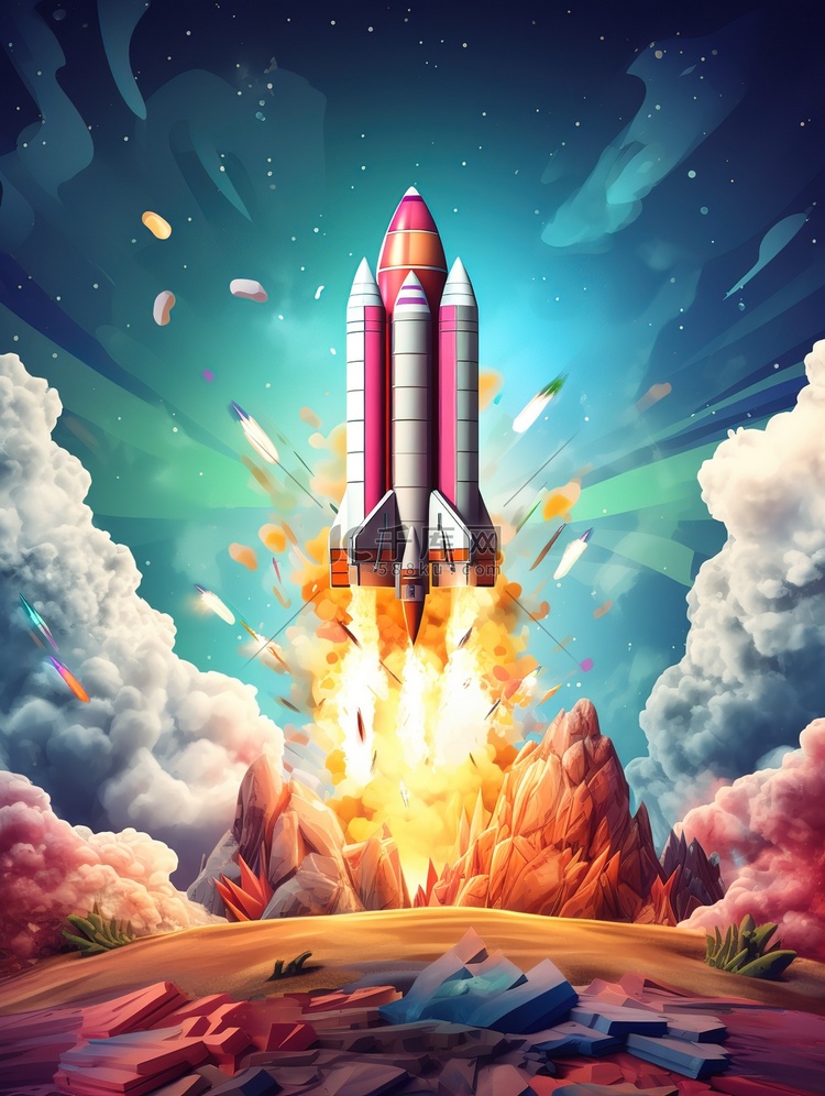 火箭正在飞向太空3插画图片-千库网