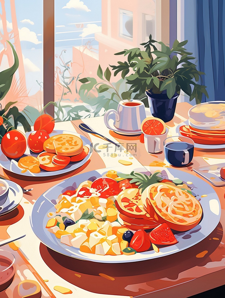 丰盛的午餐晚餐17插画图片-千库网