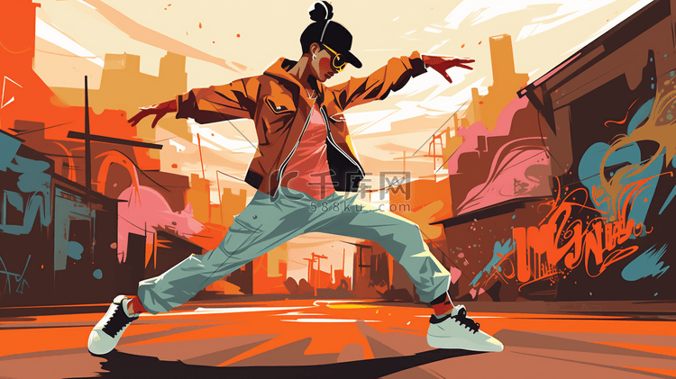 一名舞者在跳街舞插画图片-千库网