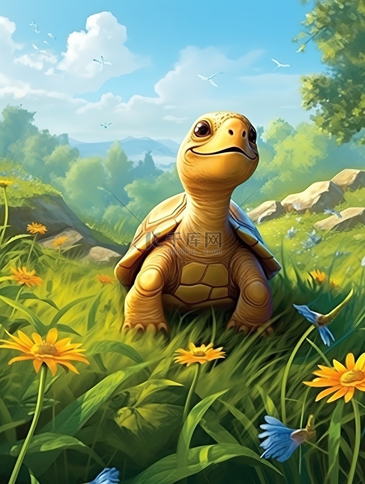 一只可爱的小乌龟儿童绘本2插画图片-千库网