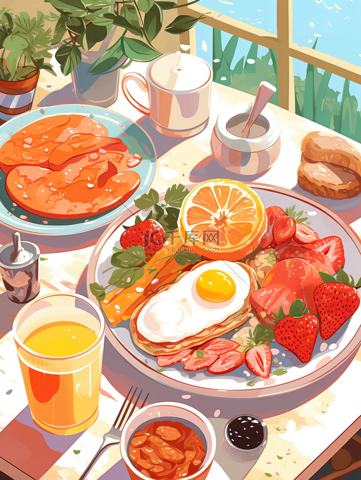 丰盛的午餐晚餐13插画图片-千库网