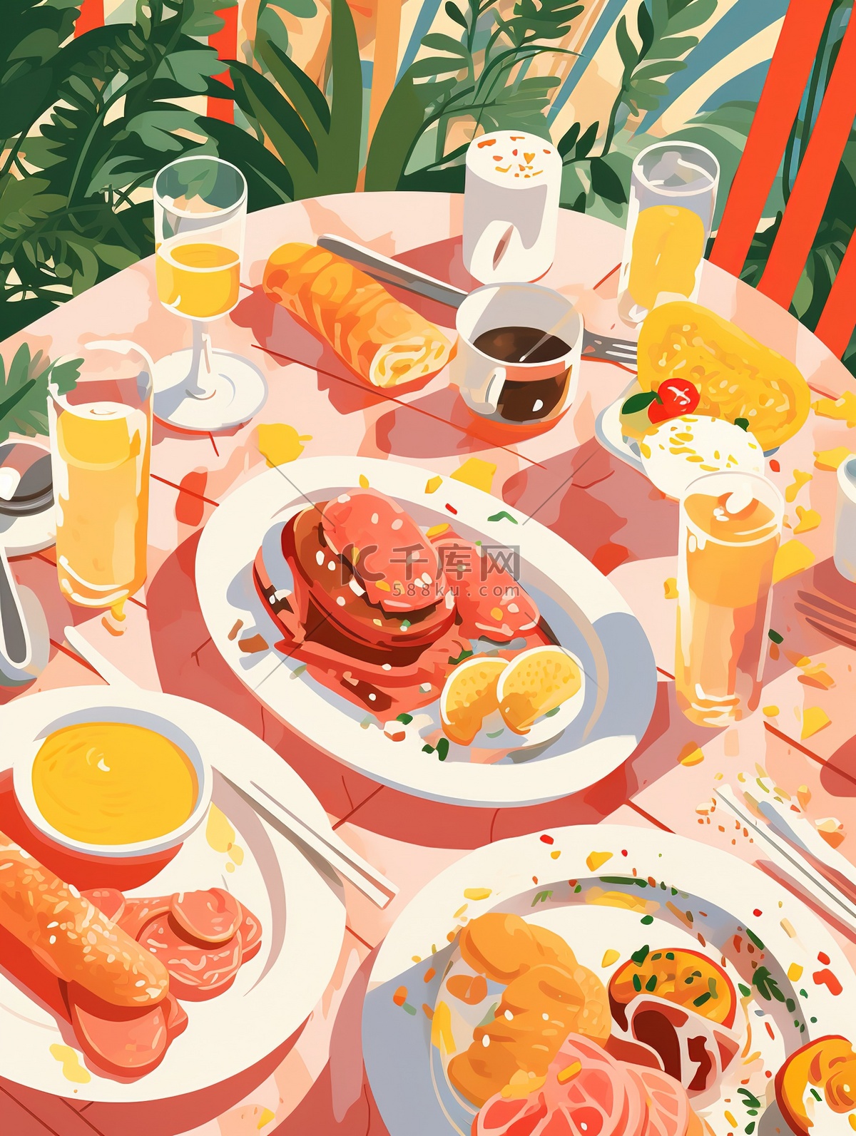 丰盛的午餐晚餐3插画图片-千库网