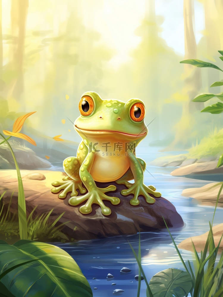 丛林里的一只青蛙4插画图片-千库网