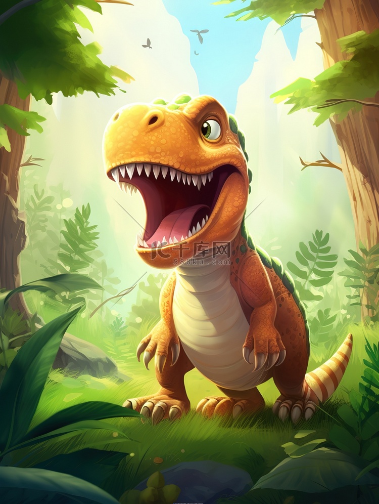 森林的恐龙霸王龙5插画图片-千库网