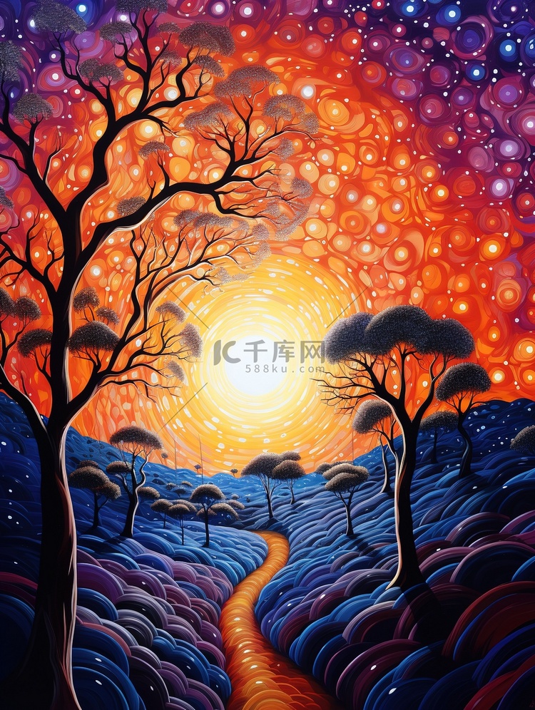 森林彩色艺术绘画6插画图片-千库网