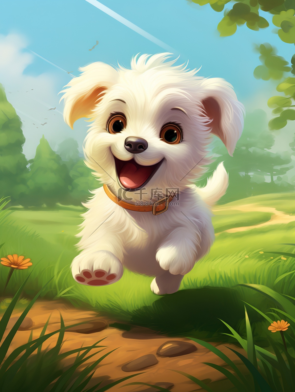 可爱的小狗在公园奔跑18插画图片-千库网