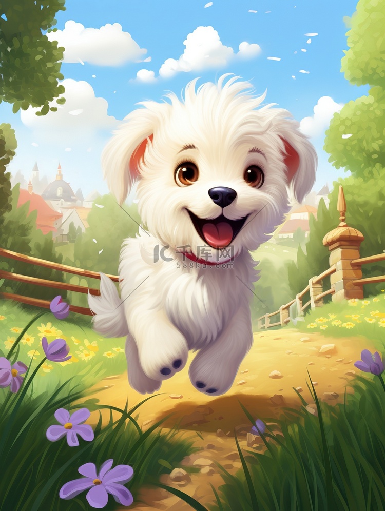 可爱的小狗在公园奔跑8插画图片-千库网