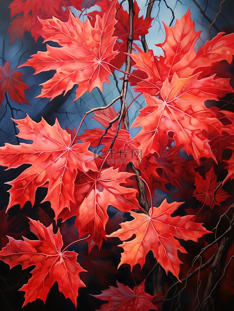 秋天的树叶红色枫叶18插画图片-千库网