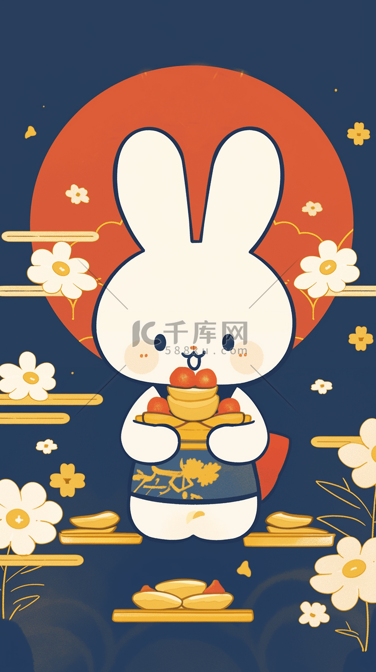 扁平风卡通中秋可爱小兔子和月亮插画图片-千库网