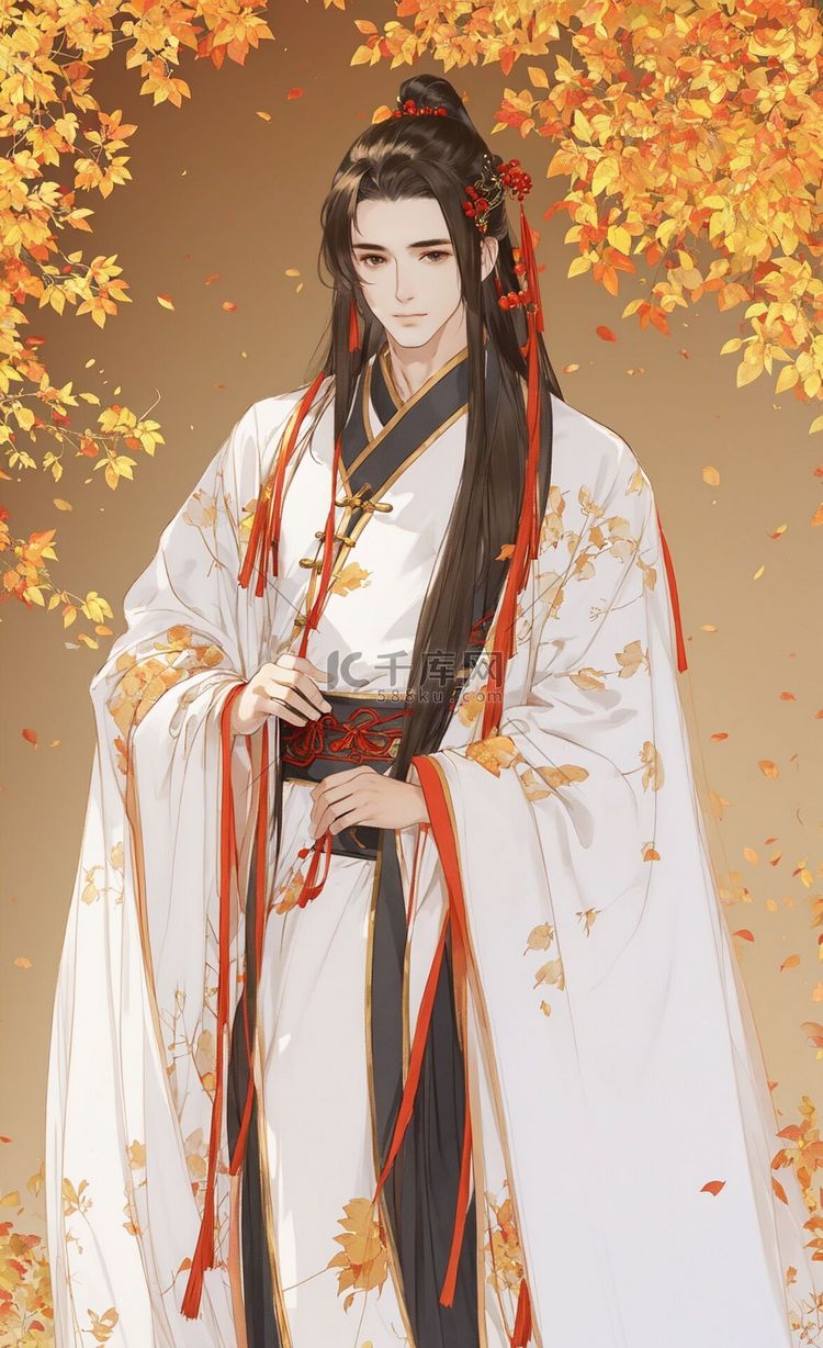 唯美治愈得国风手绘古风男子插画图片-千库网