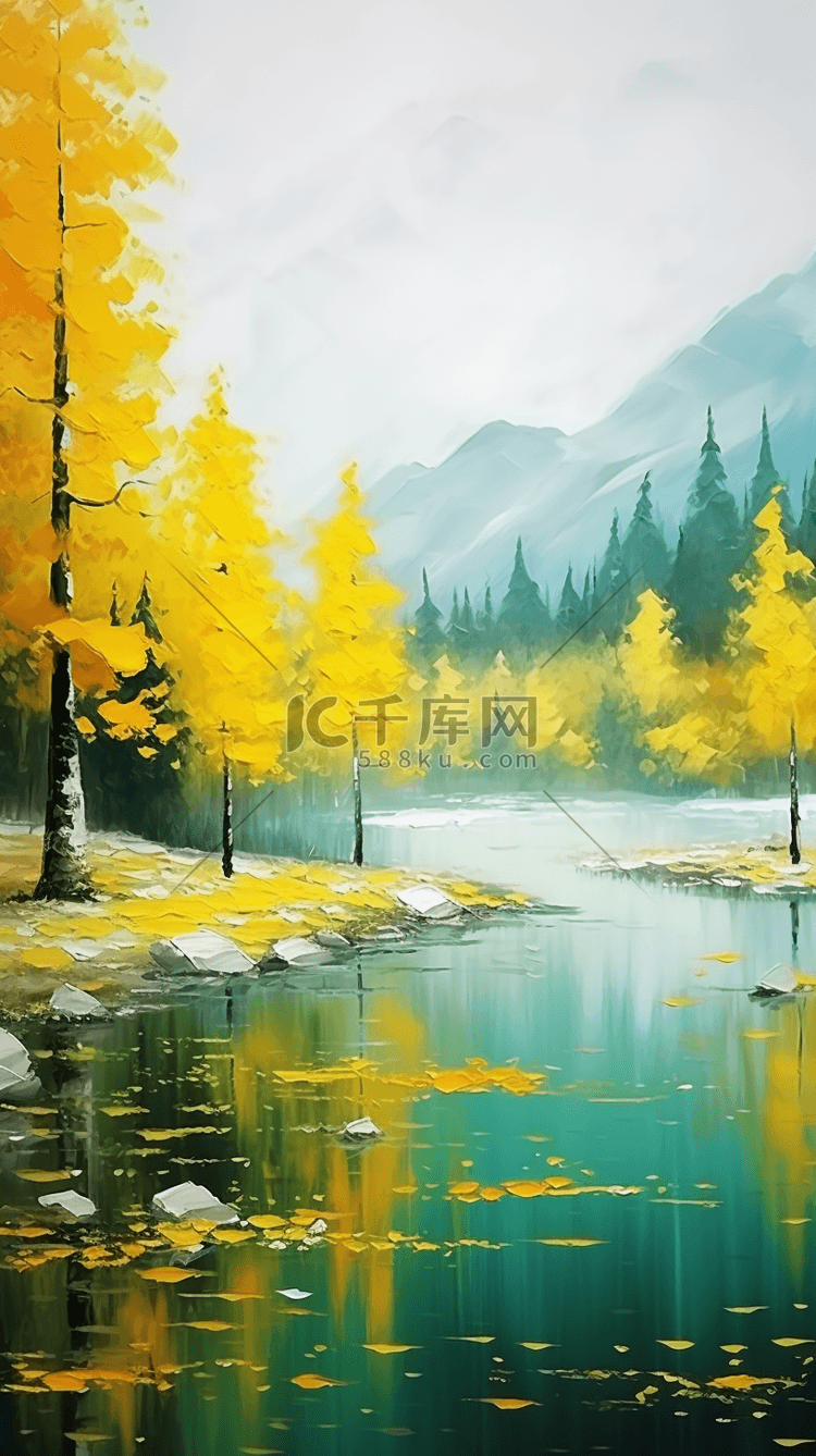 美丽的秋天透明质感水彩秋天12插画图片-千库网