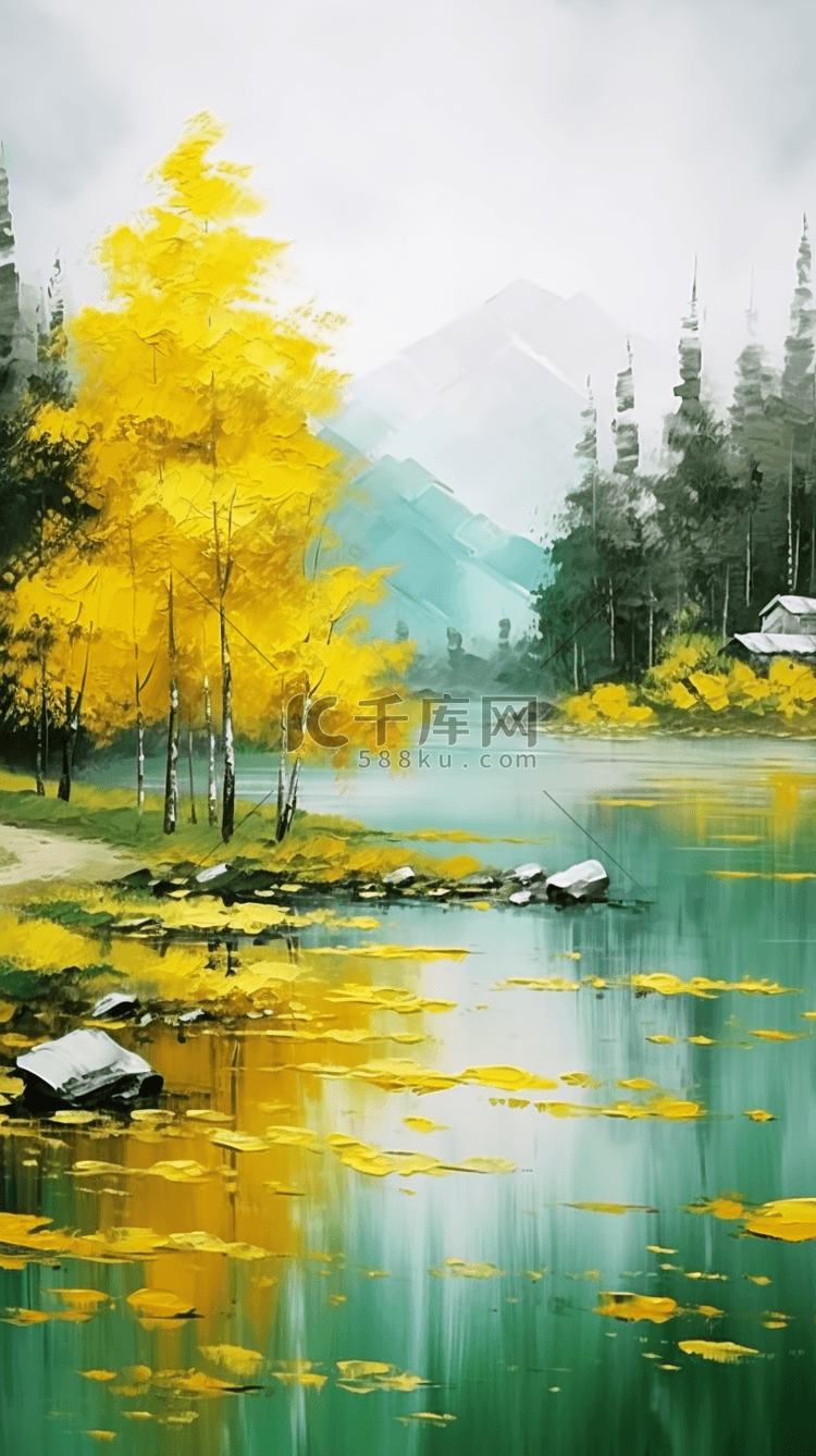 美丽的秋天透明质感水彩秋天9插画图片-千库网