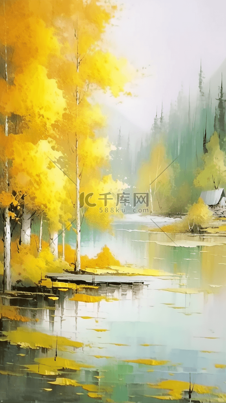 美丽的秋天透明质感水彩秋天插画图片-千库网