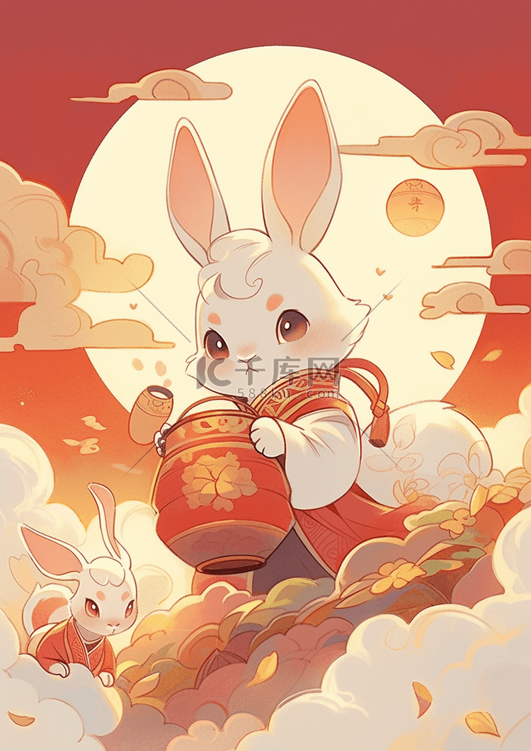中秋节兔子喜庆插画图片-千库网