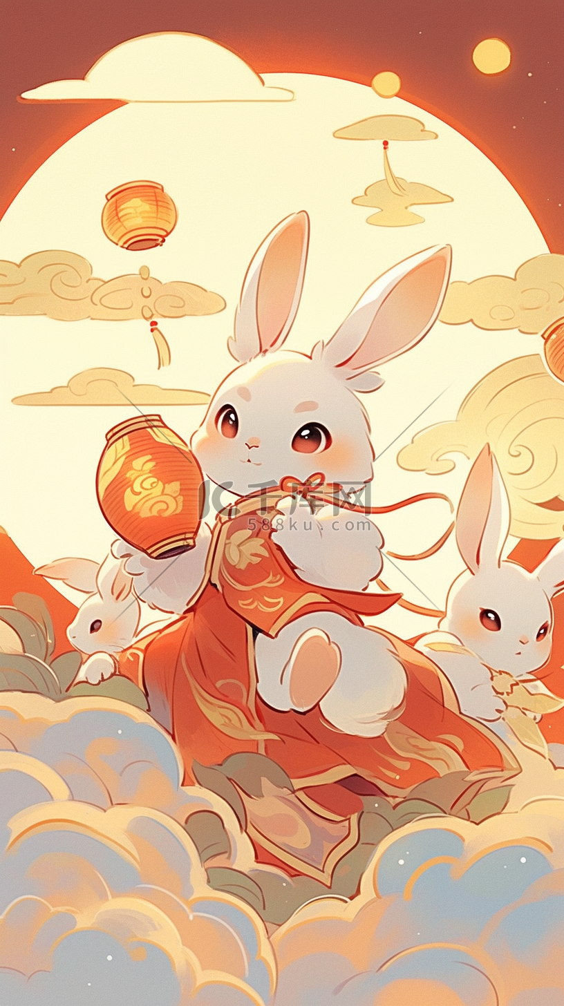 中秋节兔子喜庆插画图片-千库网