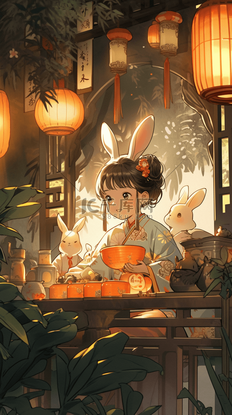 国潮中国风中秋节古典插画图片-千库网