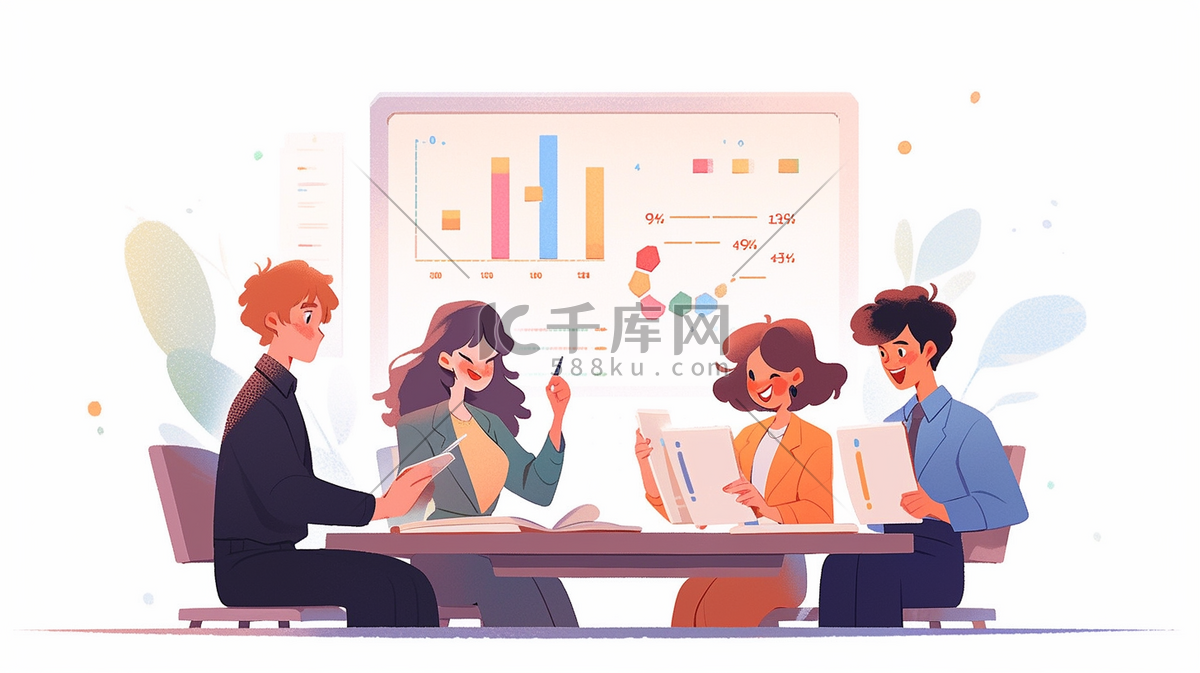 卡通扁平风统计数据的人物插图45插画图片-千库网