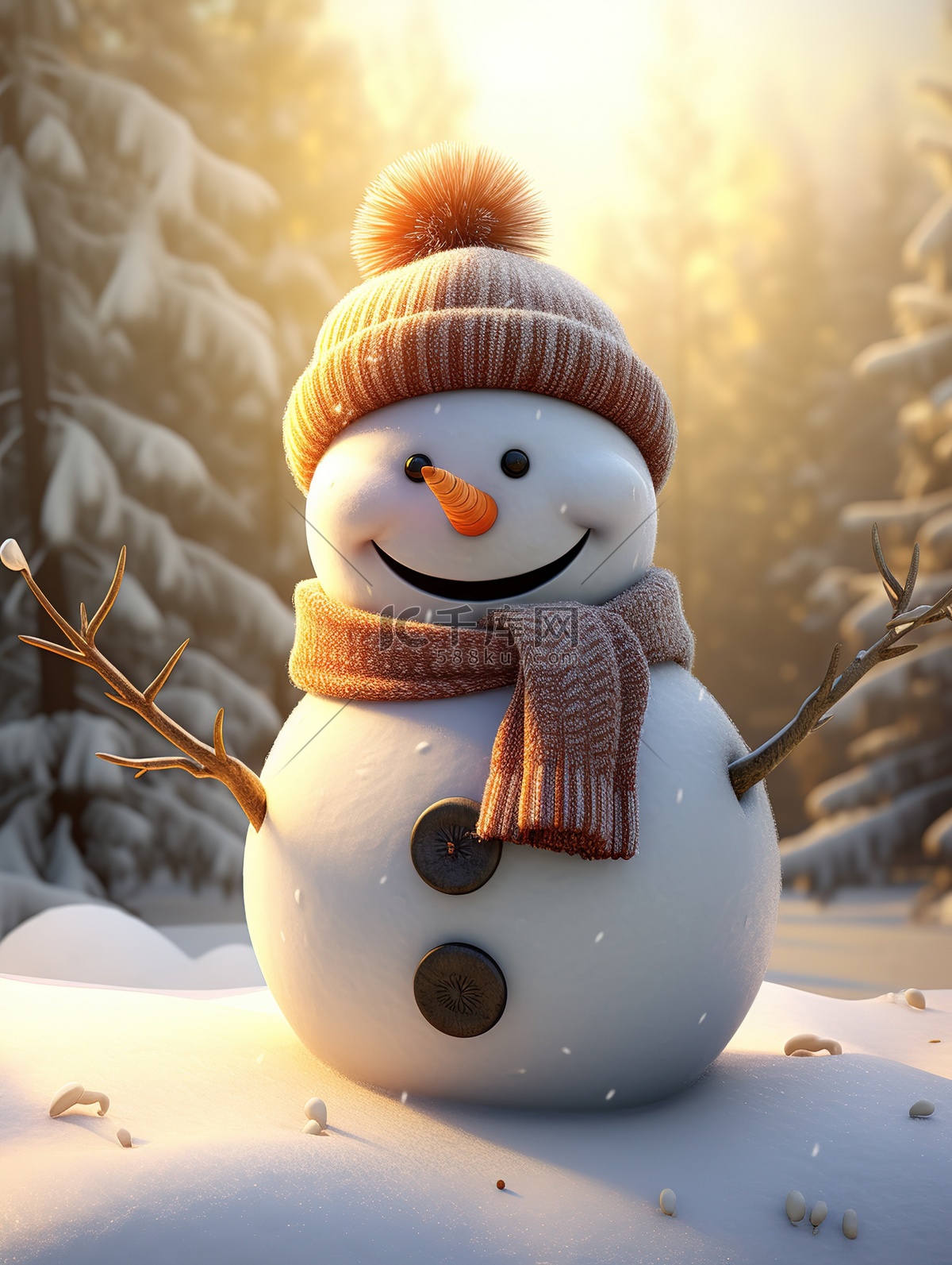 可爱雪人3d儿童绘画9插画图片-千库网