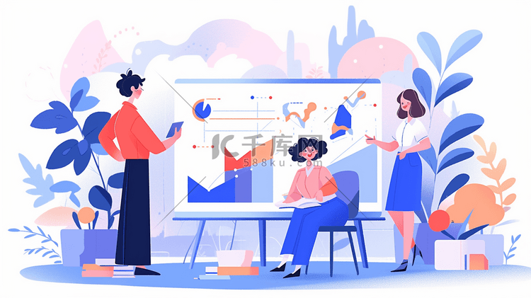 现代感数据分析卡通人物插画图片-千库网