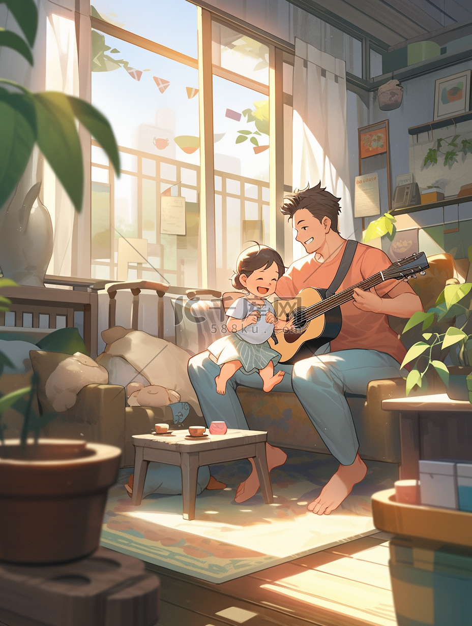 卡通风亲子互动唯美9插画图片-千库网