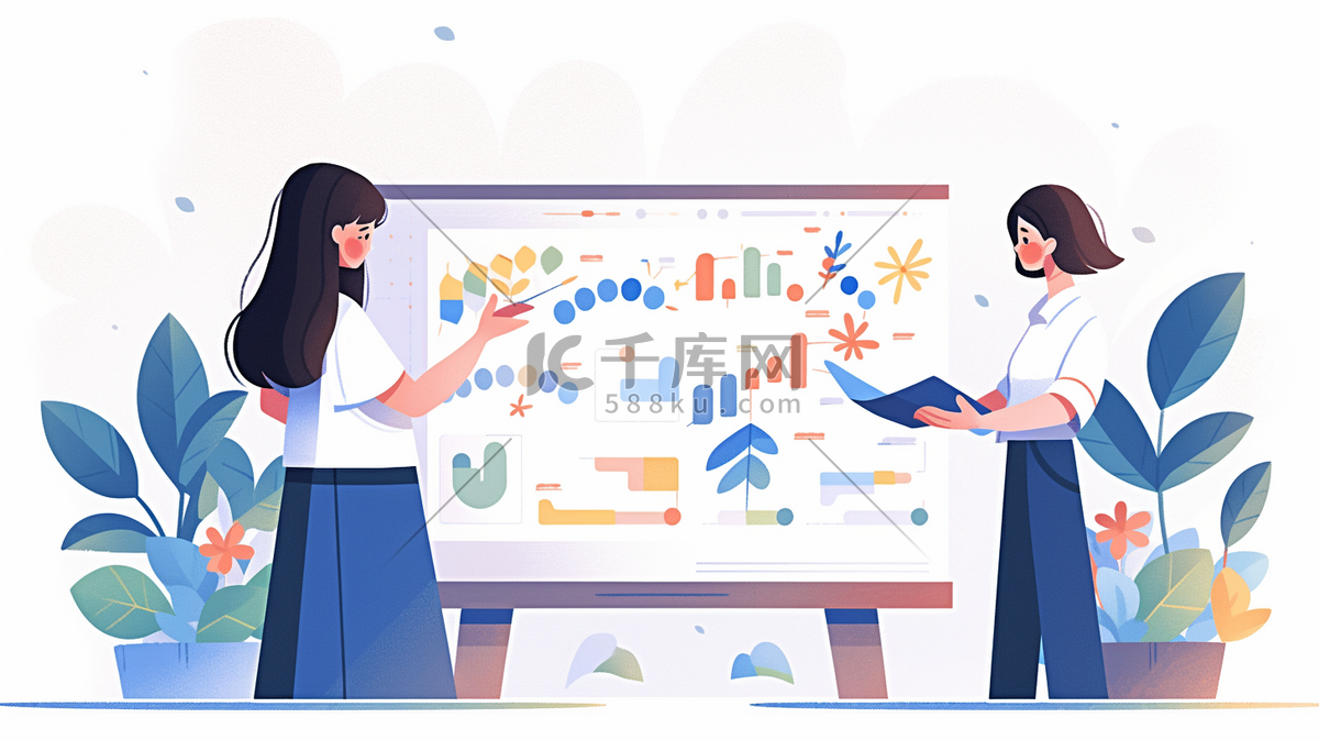 现代感数据分析卡通人物插画图片-千库网