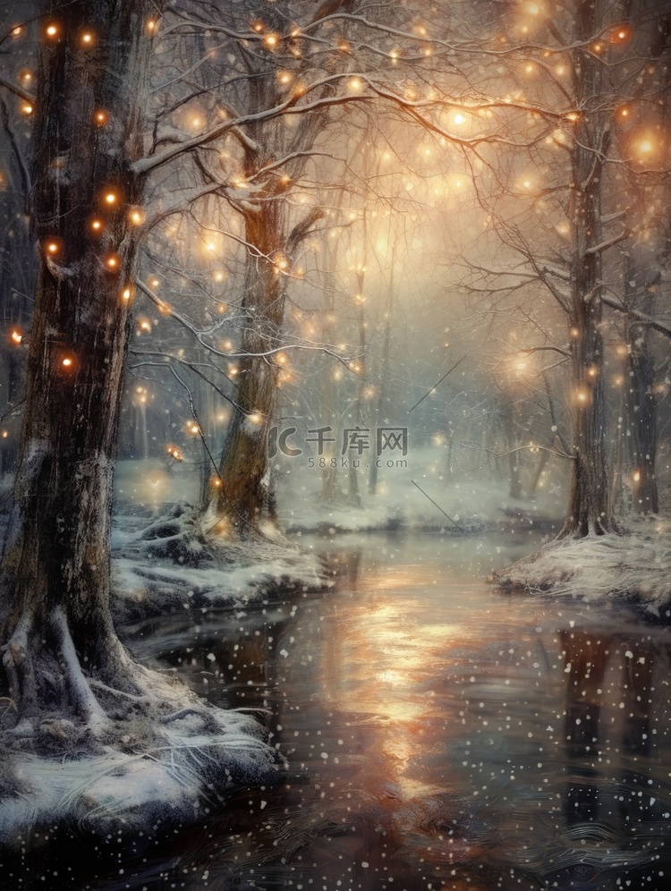 冬季仙境闪烁的灯光3插画图片-千库网