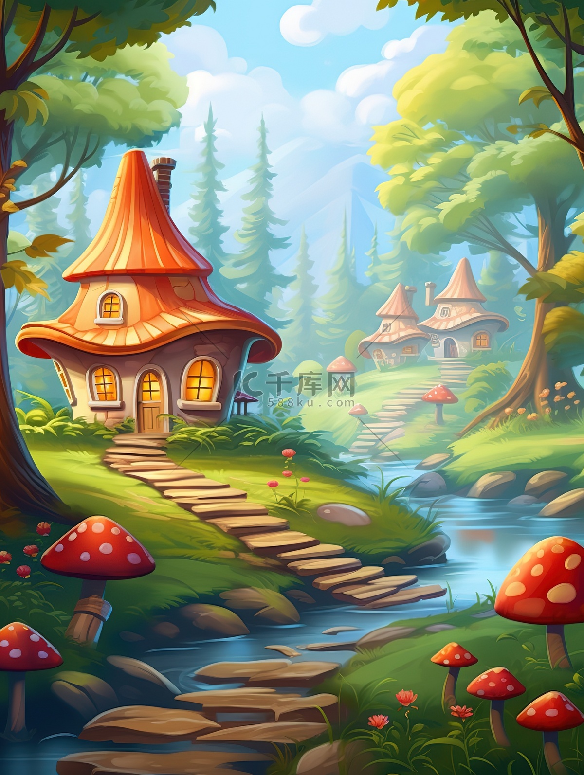童话般的卡通森林6插画图片-千库网