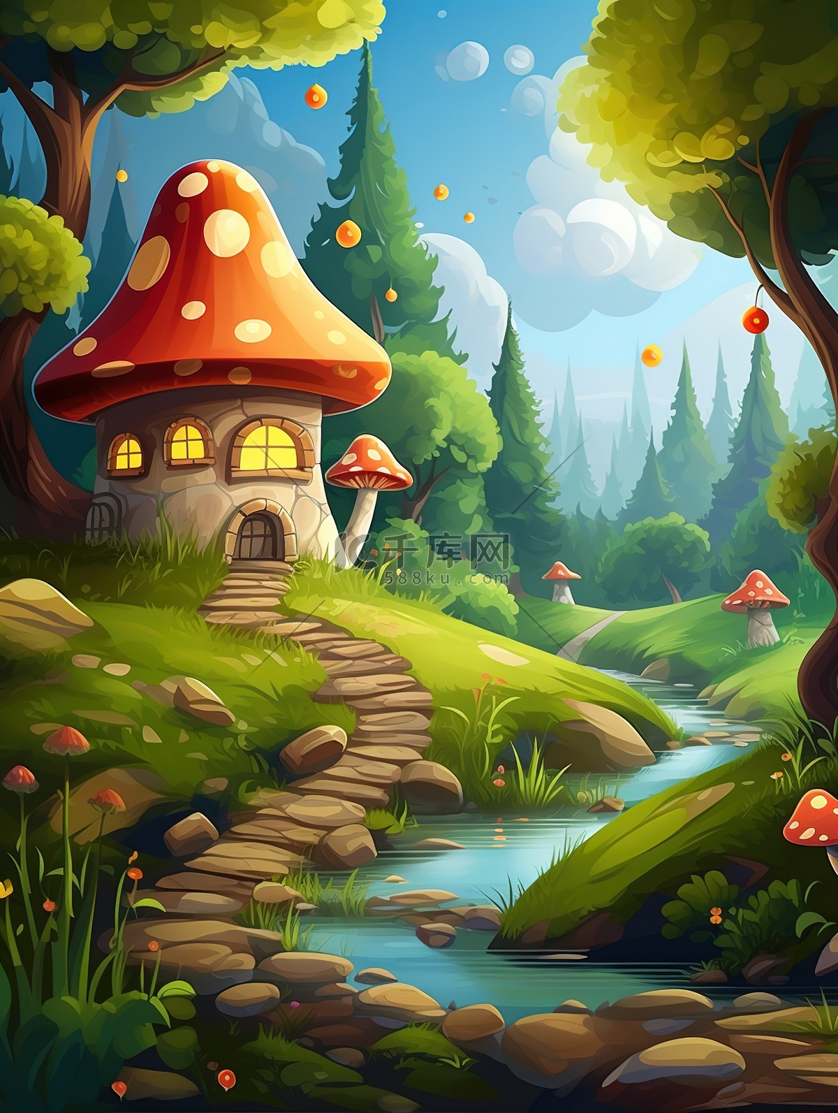 童话般的卡通森林1插画图片-千库网
