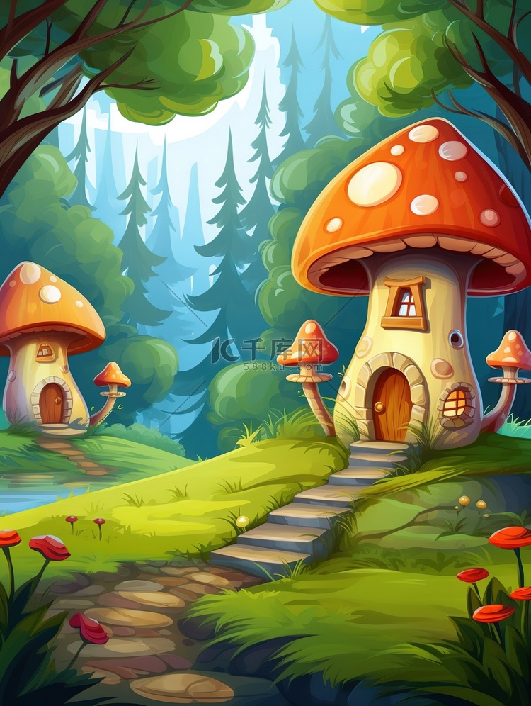 童话般的卡通森林15插画图片-千库网