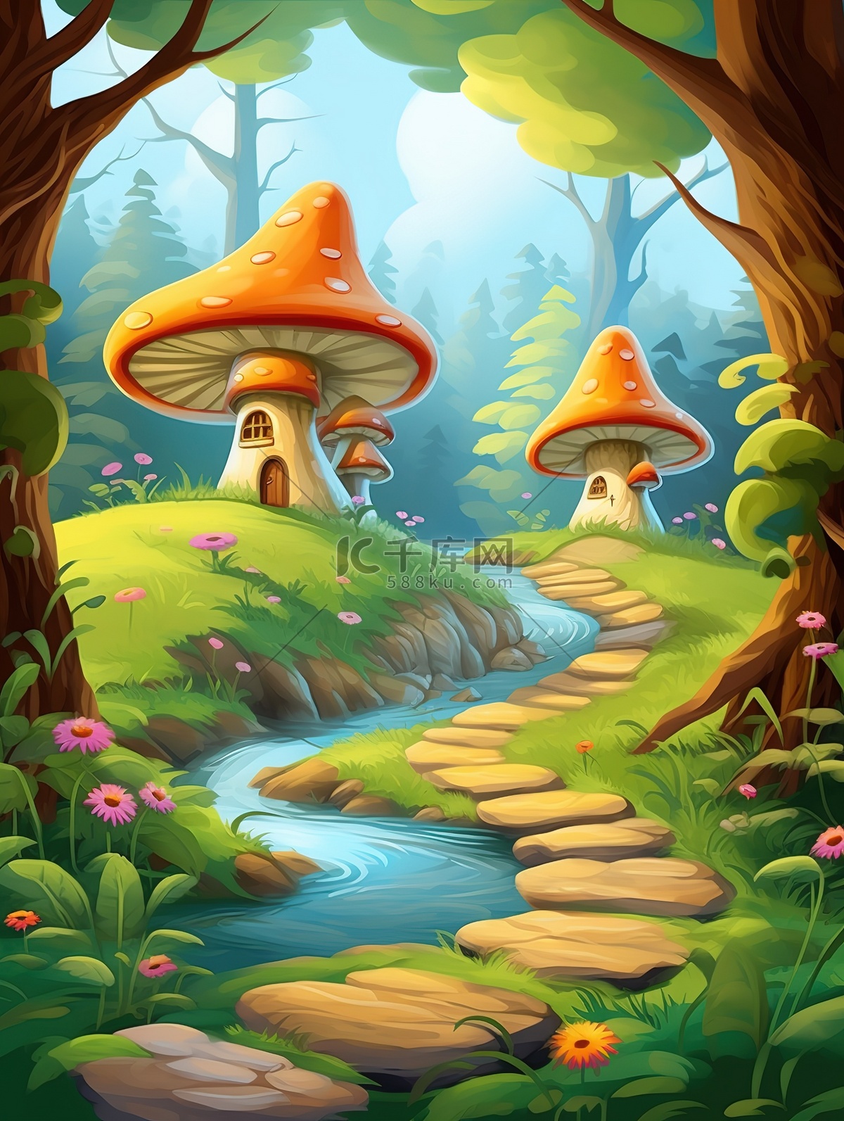 童话般的卡通森林14插画图片-千库网