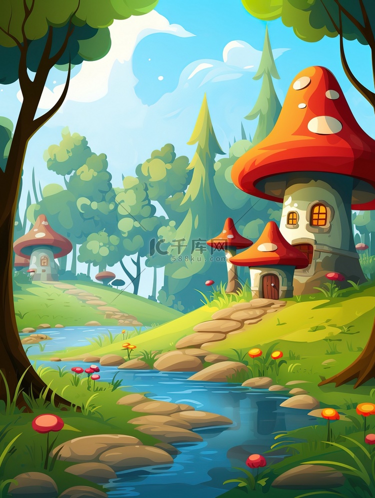 童话般的卡通森林3插画图片-千库网