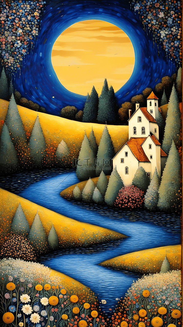 艺术风格山水风景扁平设计插画图片-千库网