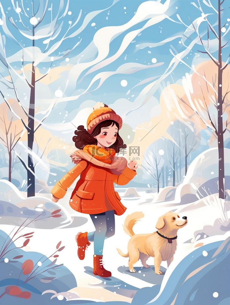 冬天阳光温暖儿童3插画图片-千库网