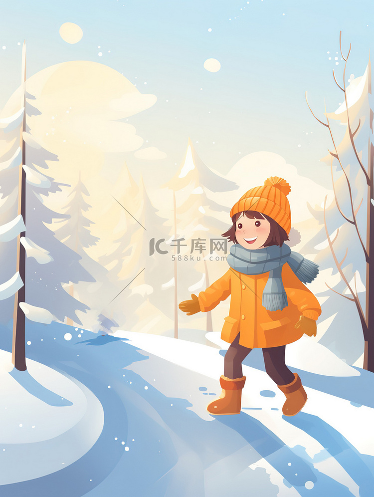 冬天阳光温暖儿童8插画图片-千库网