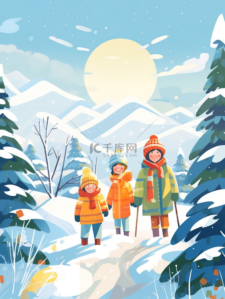 冬天阳光温暖儿童7插画图片-千库网