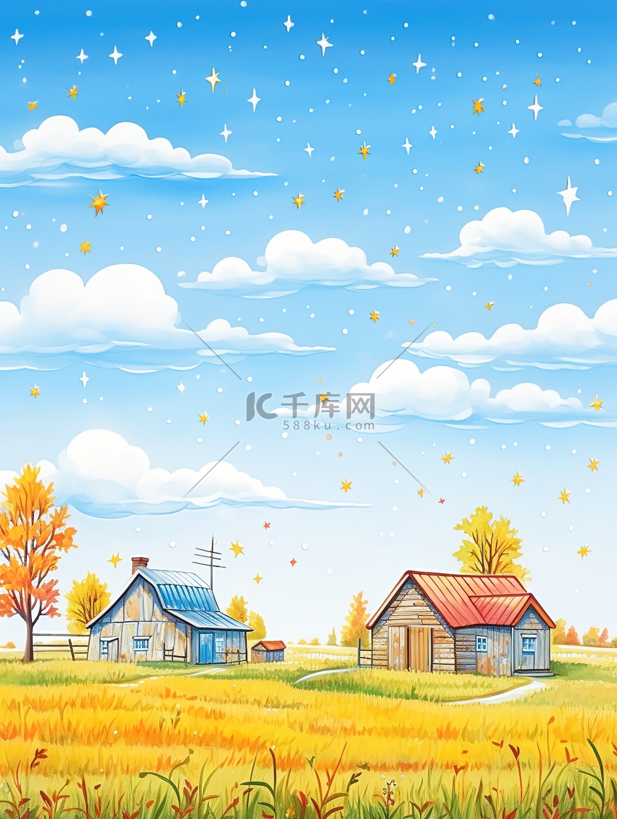 乡村天空明亮的星星梦幻13插画图片-千库网