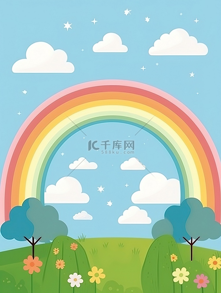 春天公园彩虹儿童插画图片-千库网