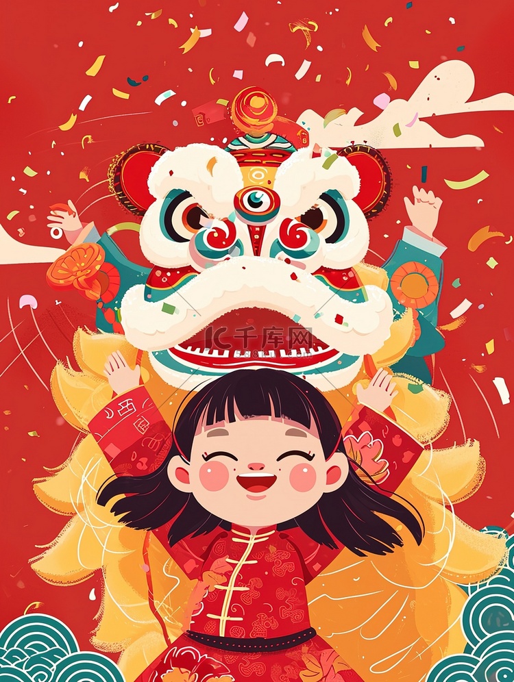 传统的民间新年插画图片-千库网