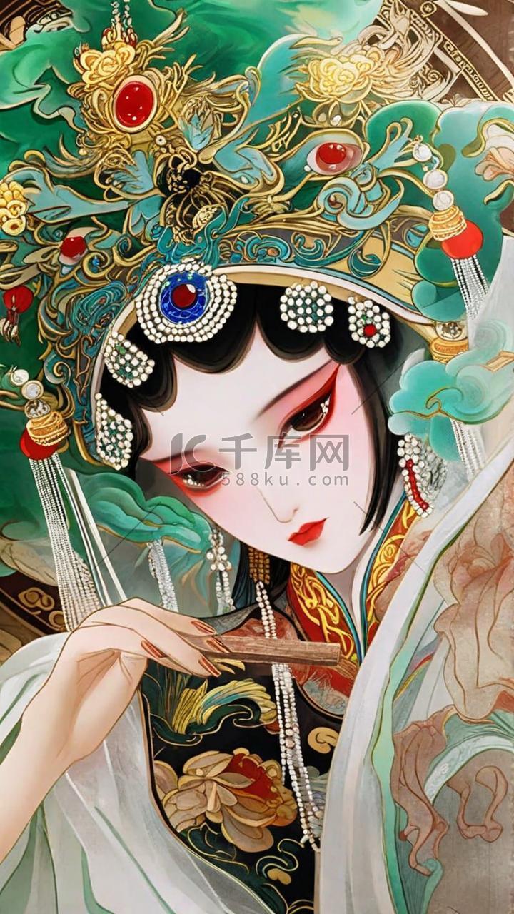 戏曲非遗国粹京剧角色花旦插画图片-千库网