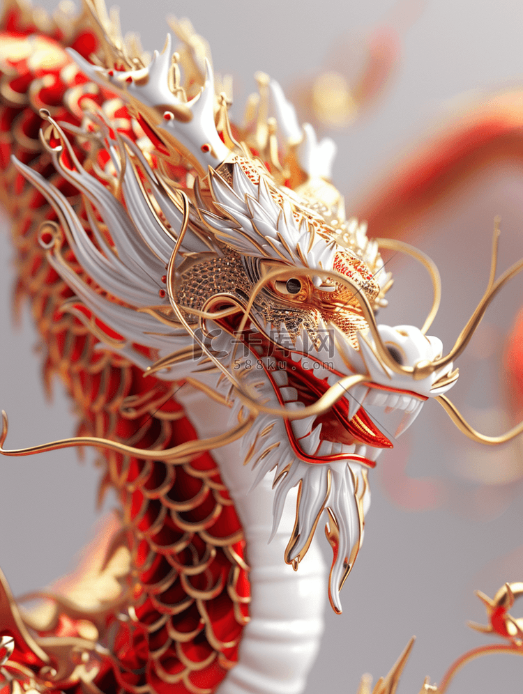 白色简约唯美龙年的4插画图片-千库网